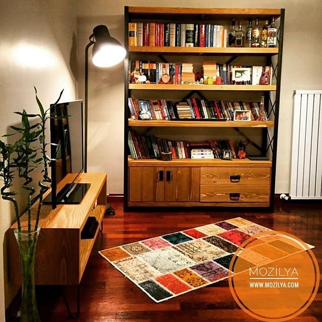 Solid Wood Bookshelf With Cabinet - Cross X / Display Bookcase With ...
