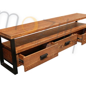 Solid Wood Tv Stand - Rokko / Vintage Design Wood and Metal Tv Unit ...
