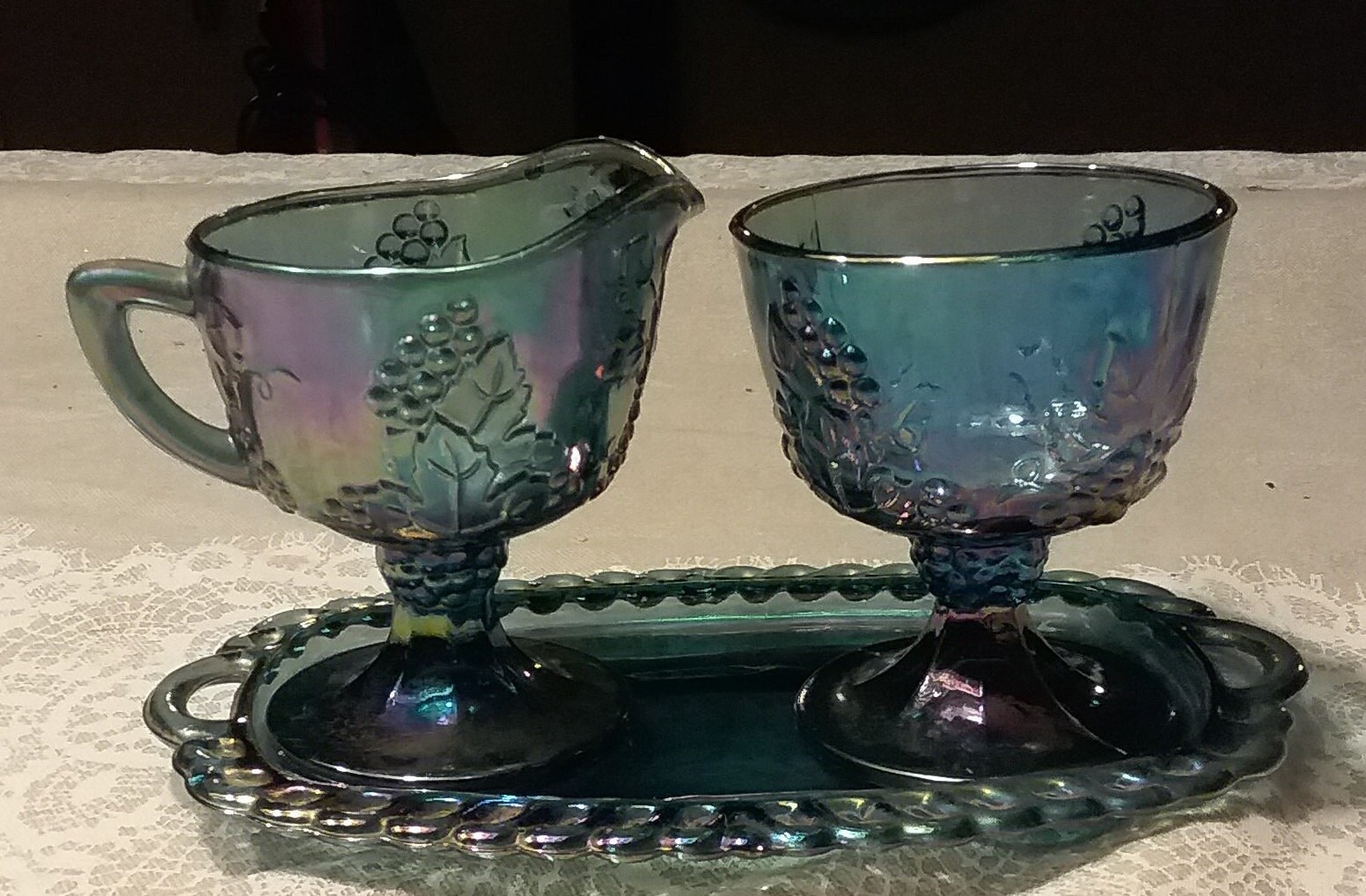 Serving Odds & Ends Dining & Serving Blue Carvinal Glass Cream & Sugar ...