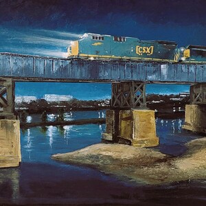 CSX Train at Night Fine Art Print | Train Art | Night Painting ...