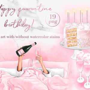 Birthday in Quarantine Clip Art - Stay at Home Party Fashion ...