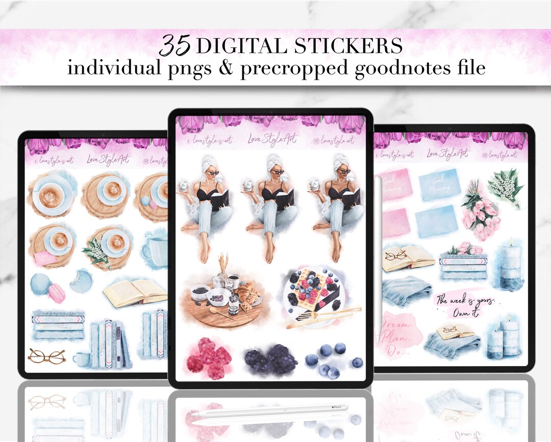 Digital Watercolor Stickers for Tablet Planner. Cute Journal Sticker ...
