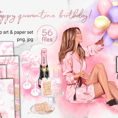 Birthday in Quarantine Clip Art Stay at Home Party Fashion - Etsy