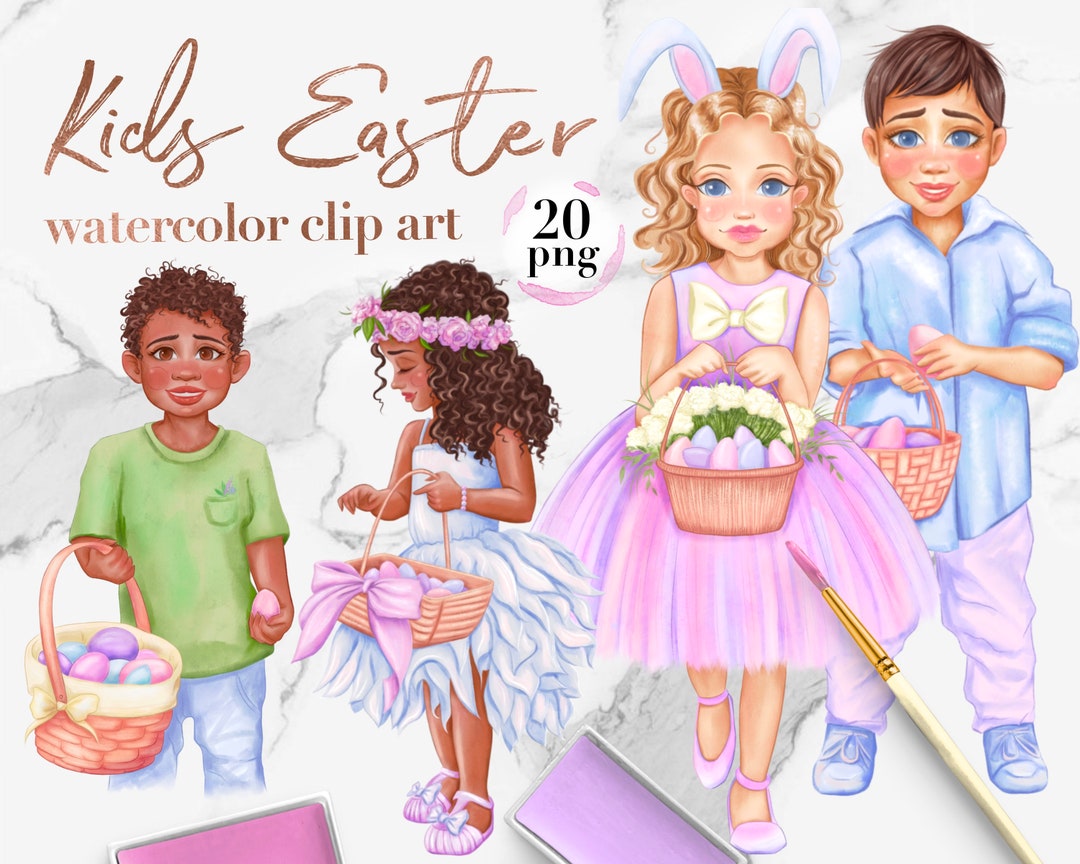 Easter Watercolor Clipart, Kids Custom Sublimation Designs, Cute Afro ...