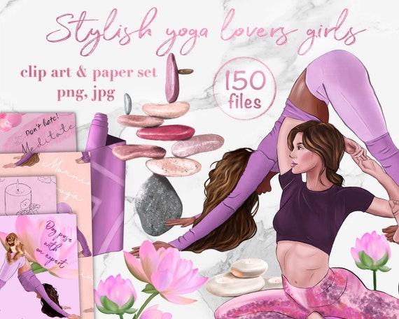 Yoga Clipart Workout Girl Clip Art Yoga Digital Stickers | Etsy