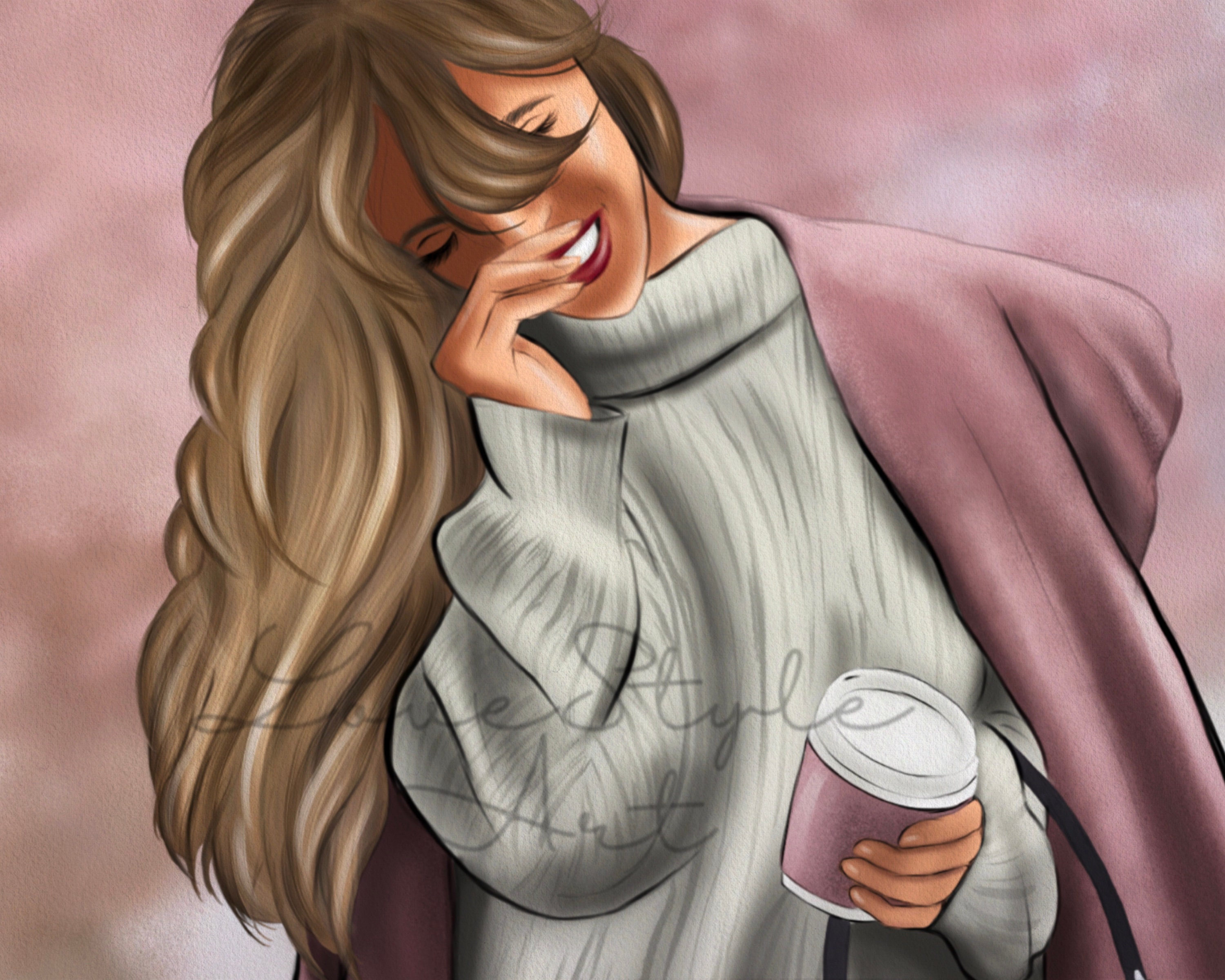 Pink Coffee Clip Art Fashion Glam Girl Clipart African - Etsy