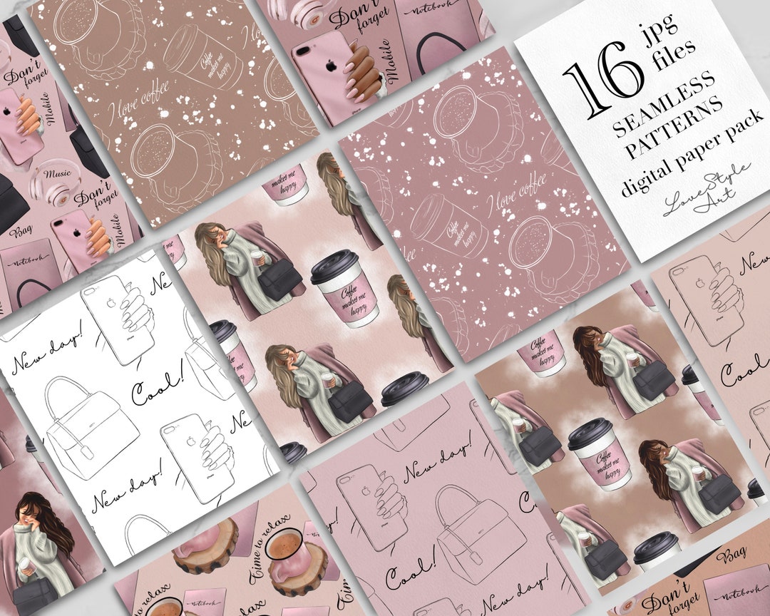 Boss Lady Paper Pack - Pink Spring Seamless Digital Pattern - Coffee ...
