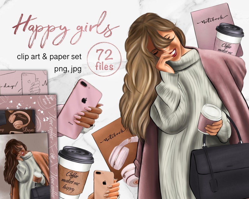 Glam Girl Clipart Fashion Illustration Digital Download Pink - Etsy