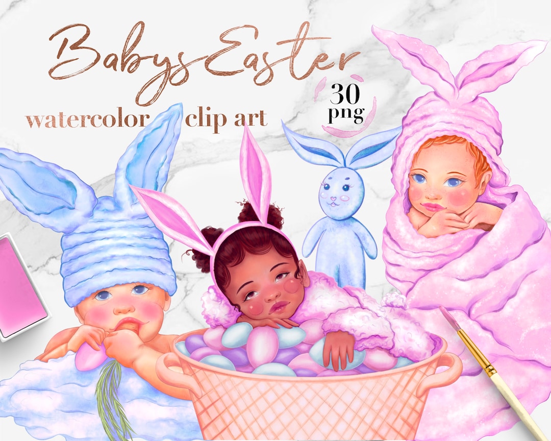 Easter Png, Watercolor Clipart, Cute Baby Girl, Easter Bunny Boy ...