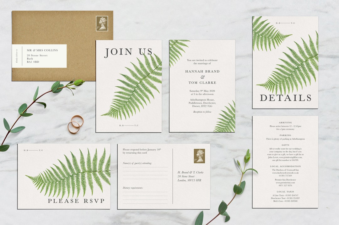 Fern Greenery Wedding Invitation Suite Includes Wedding Invitation ...