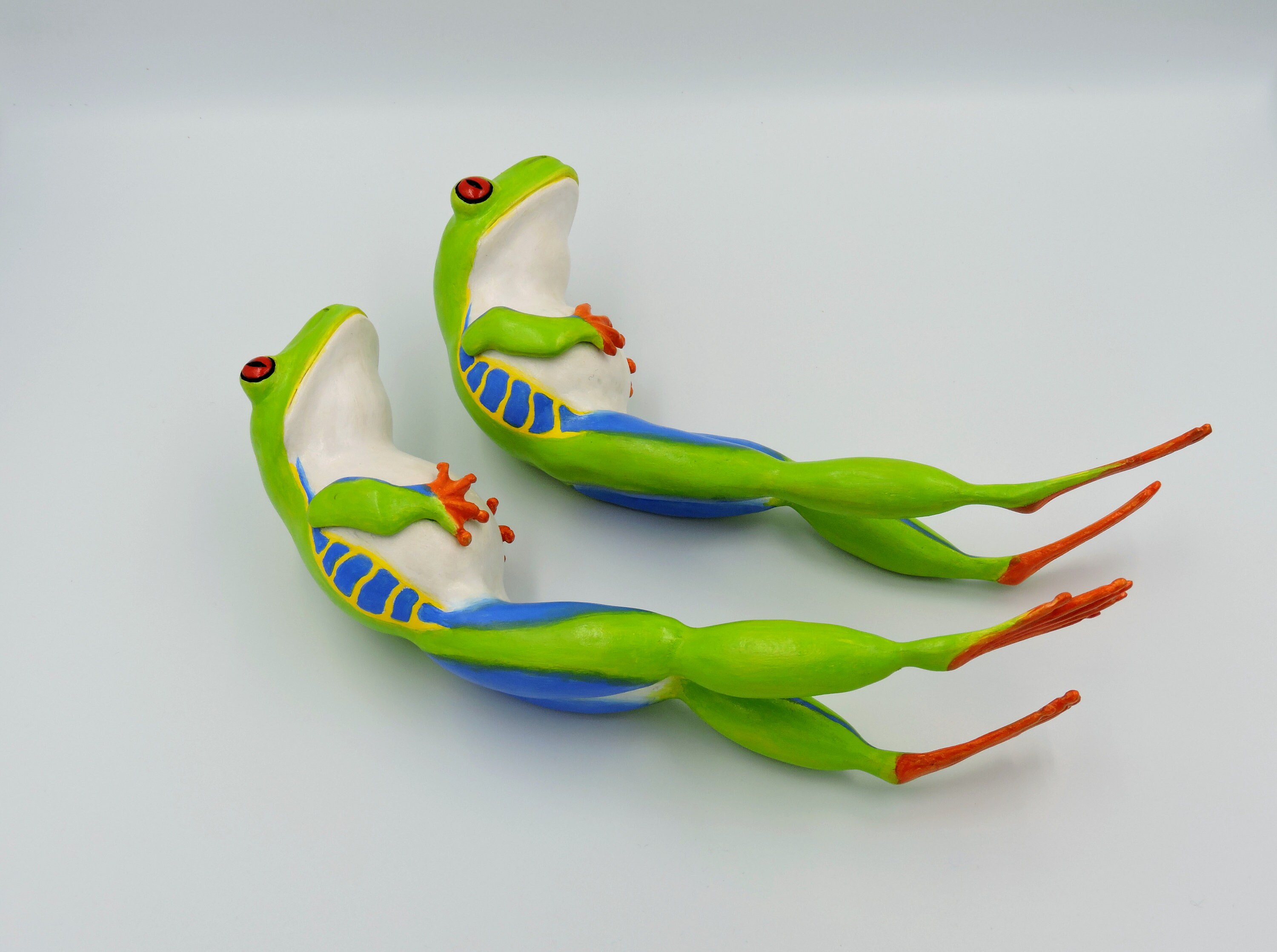 Red-eyed Tree Frogs, Wooden Sculptures of Two Colorful Frogs. - Etsy