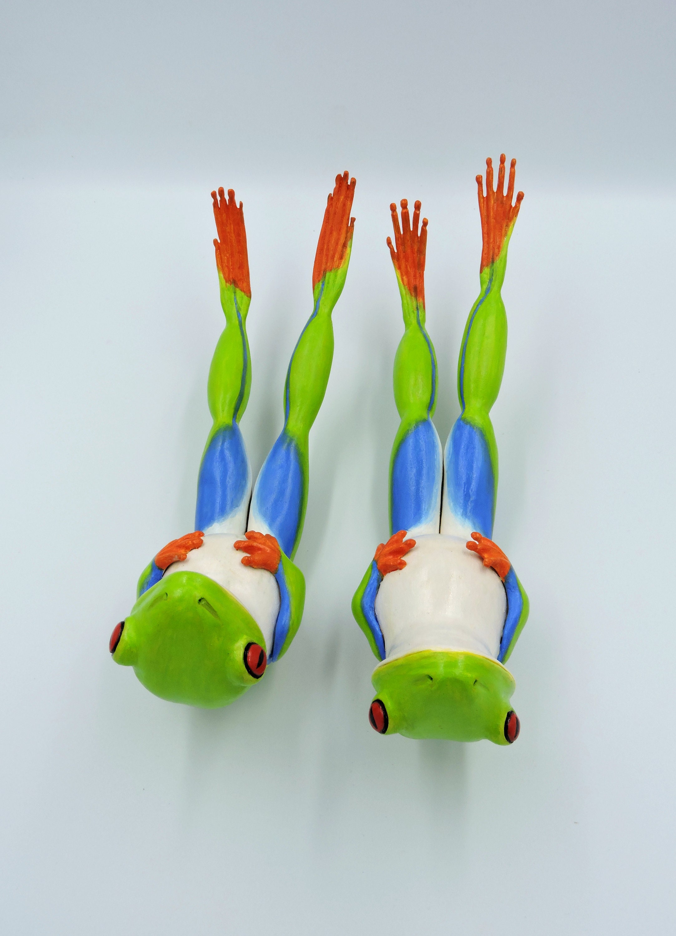 Red-eyed Tree Frogs, Wooden Sculptures of Two Colorful Frogs. - Etsy