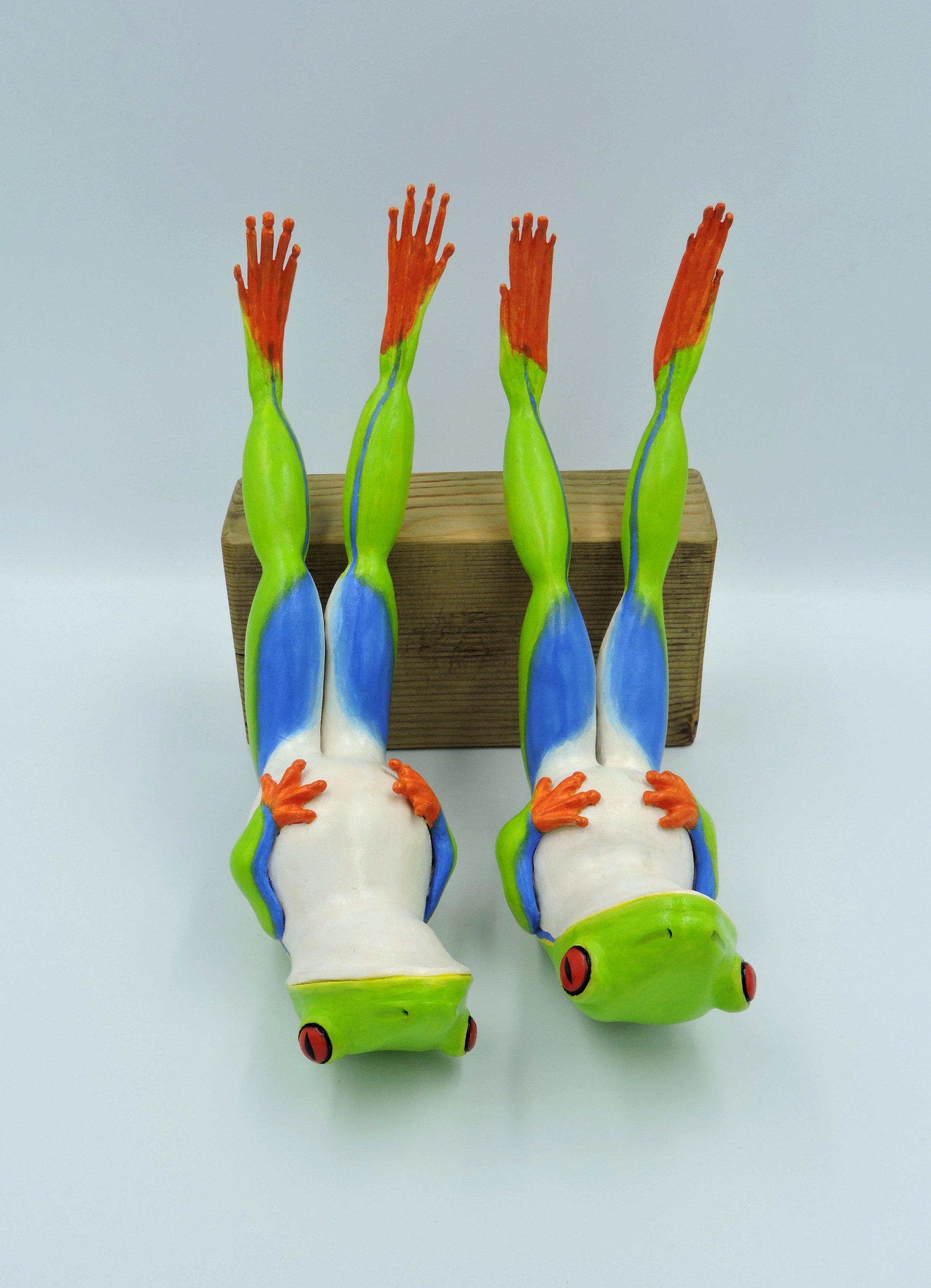 Red-eyed Tree Frogs, Wooden Sculptures of Two Colorful Frogs. - Etsy