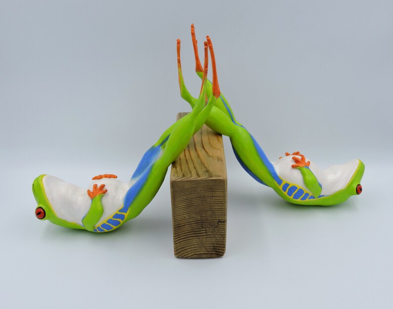 Red-eyed Tree Frogs, Wooden Sculptures of Two Colorful Frogs. - Etsy