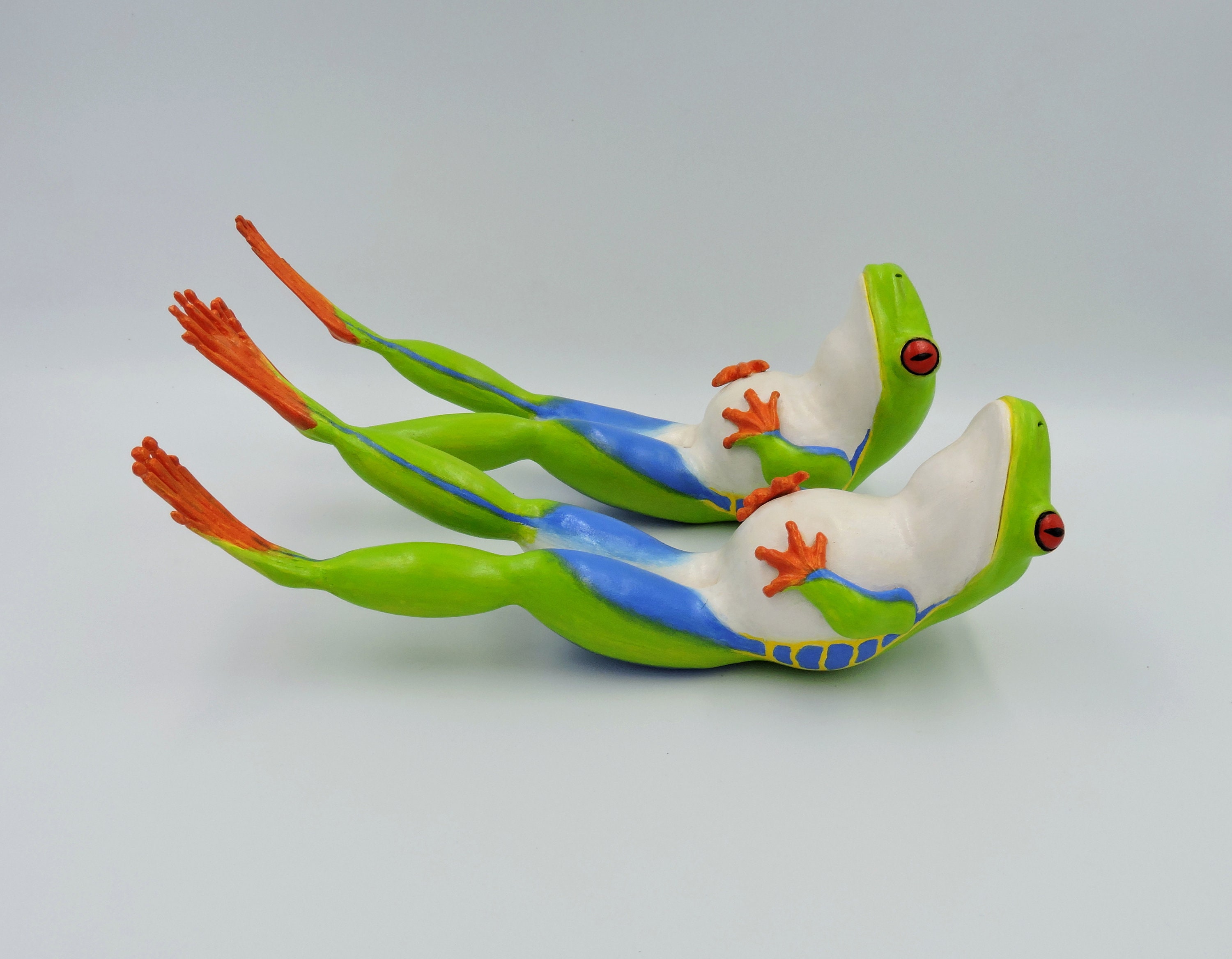Red-eyed Tree Frogs, Wooden Sculptures of Two Colorful Frogs. - Etsy