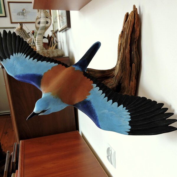 Pygmy Owl on the Root, a Wooden Sculpture of an Owl, Glaucidium ...