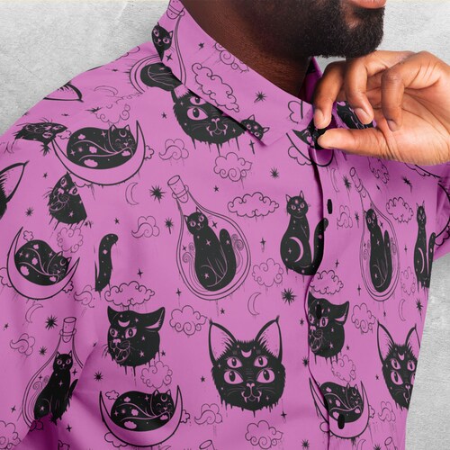 Occult Cat Button Down Style Shirt Goth Shirt Pastel Goth - Etsy