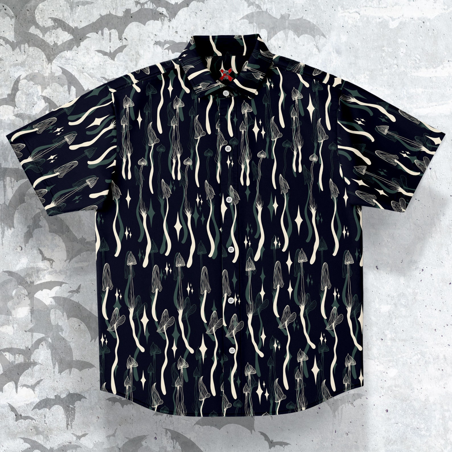 Mushroom Wave Button up Style Shirt, Goth Shirt, Dark Magic Clothing ...