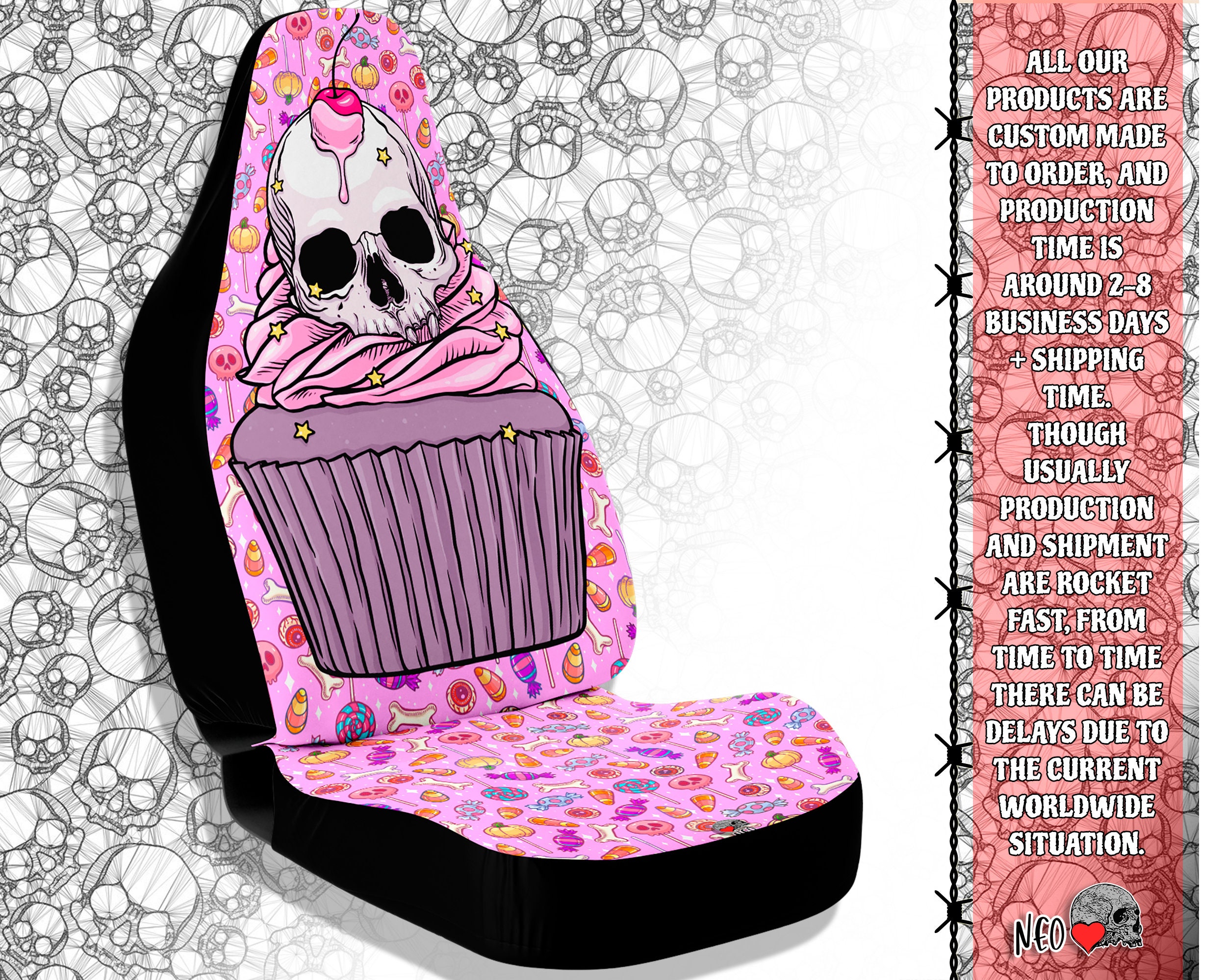 Pastel Goth Car Seat Covers: Skull Cupcake, Edgy Decor - Etsy