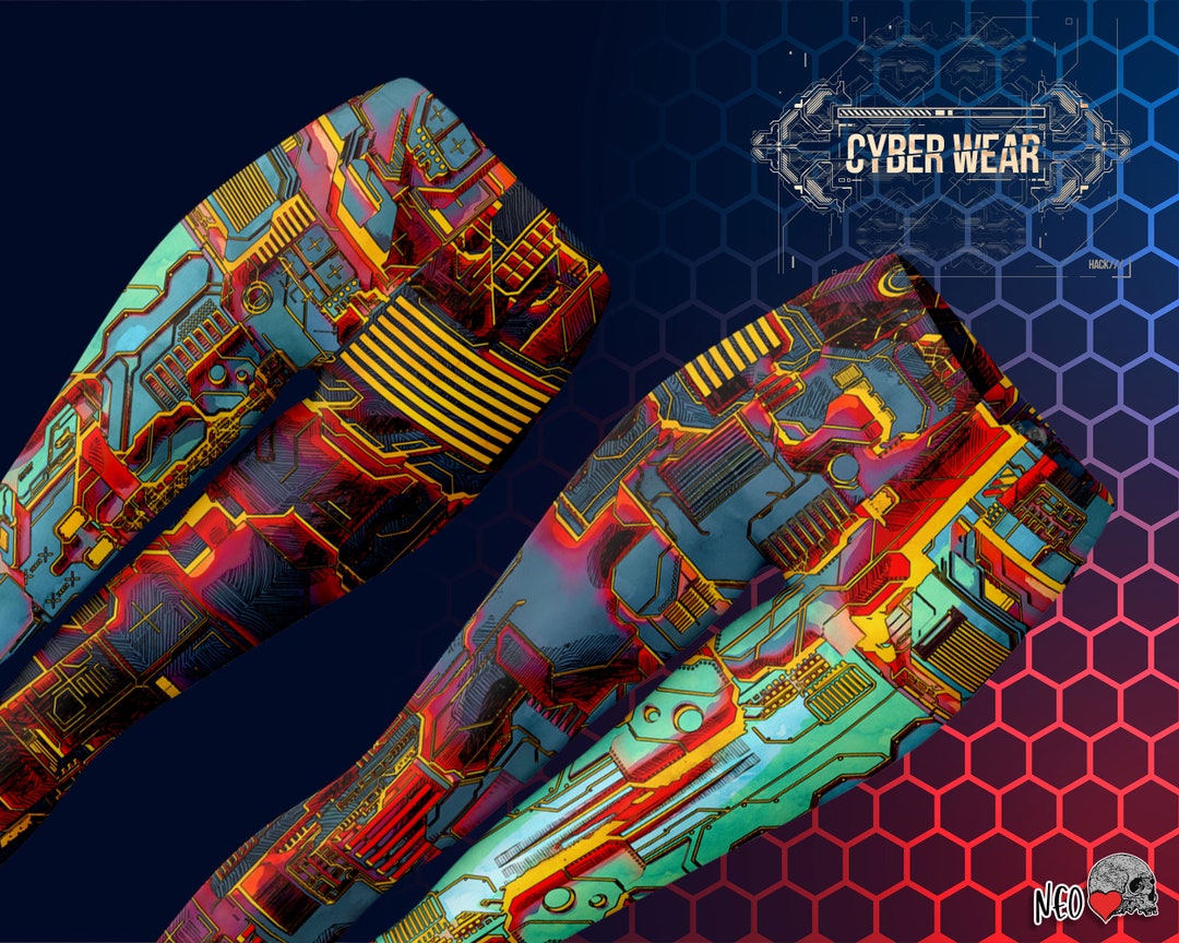 Techwear Cyber Armor Leggings | Cyber Goth Pants | Circuit Design Sport ...