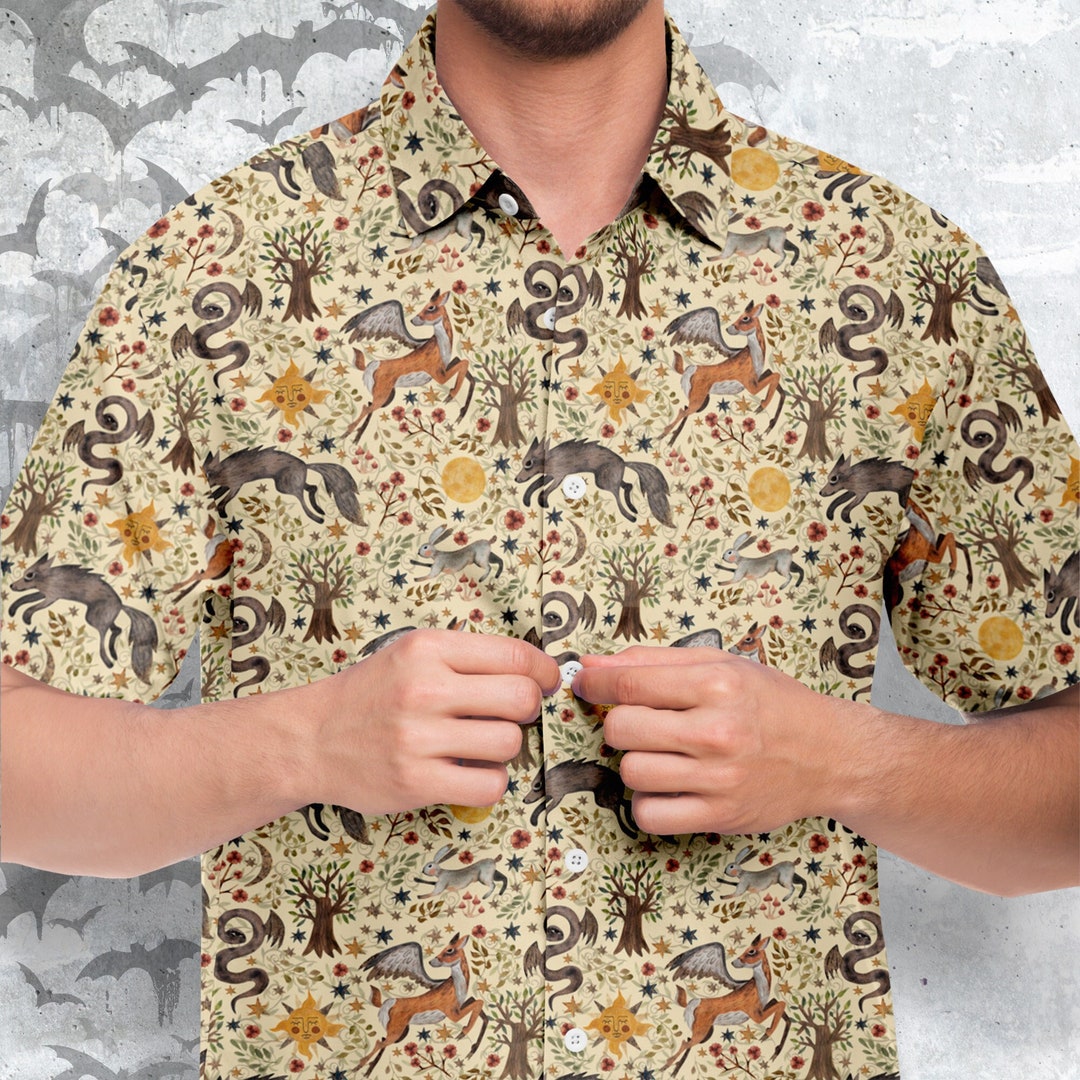 Enchanting Dark Fairytale Print Button-up Shirt, Mystic Clothing ...