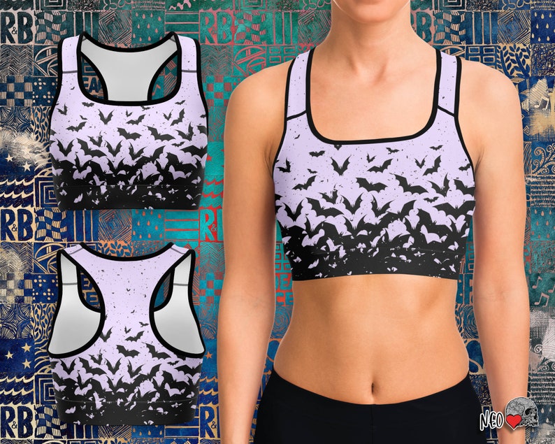 Bat Swarm Sports Bra Spooky Cute Goth Grunge Creepy Fitness - Etsy
