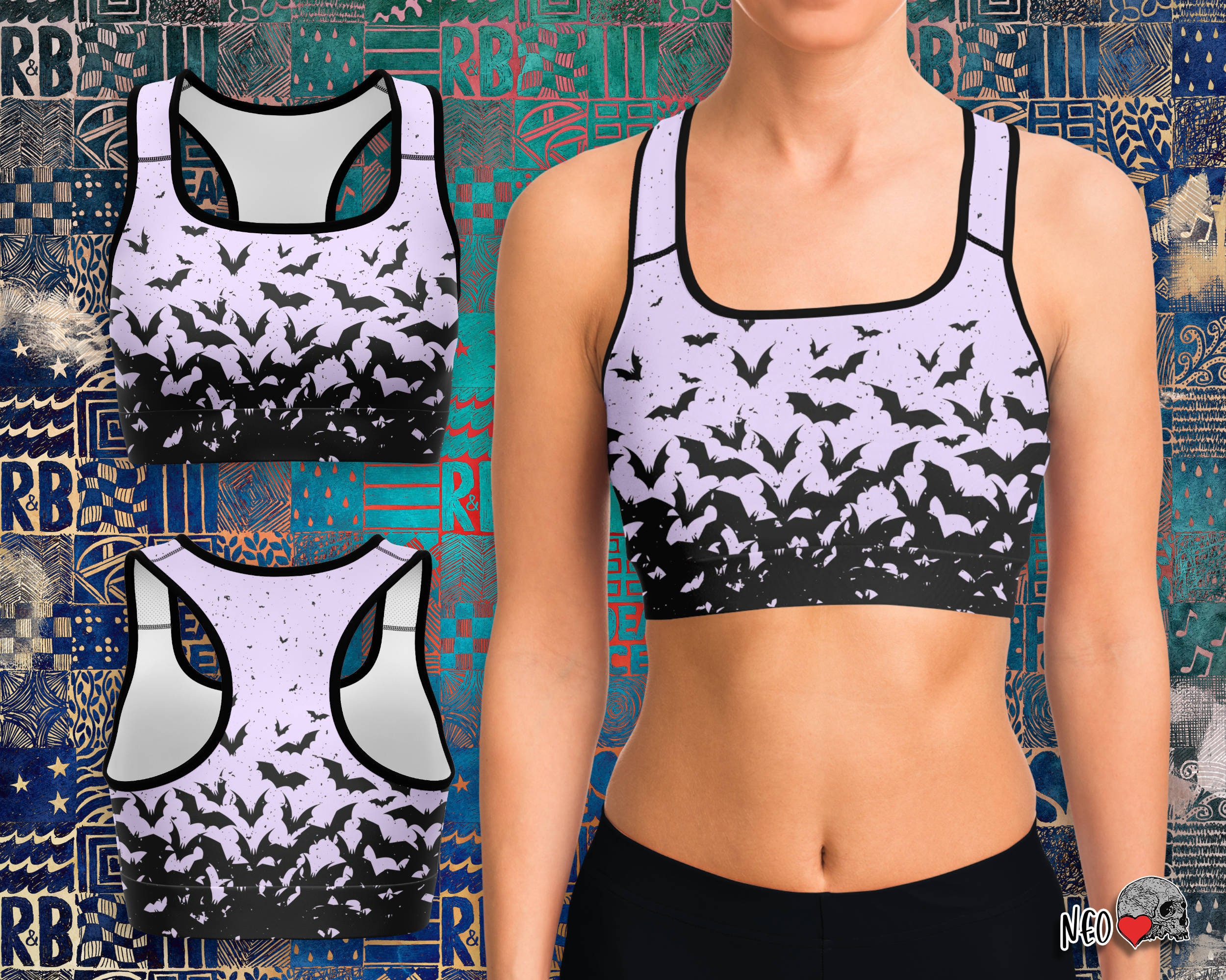 Bat Swarm Sports Bra Spooky Cute Goth Grunge Creepy Fitness - Etsy