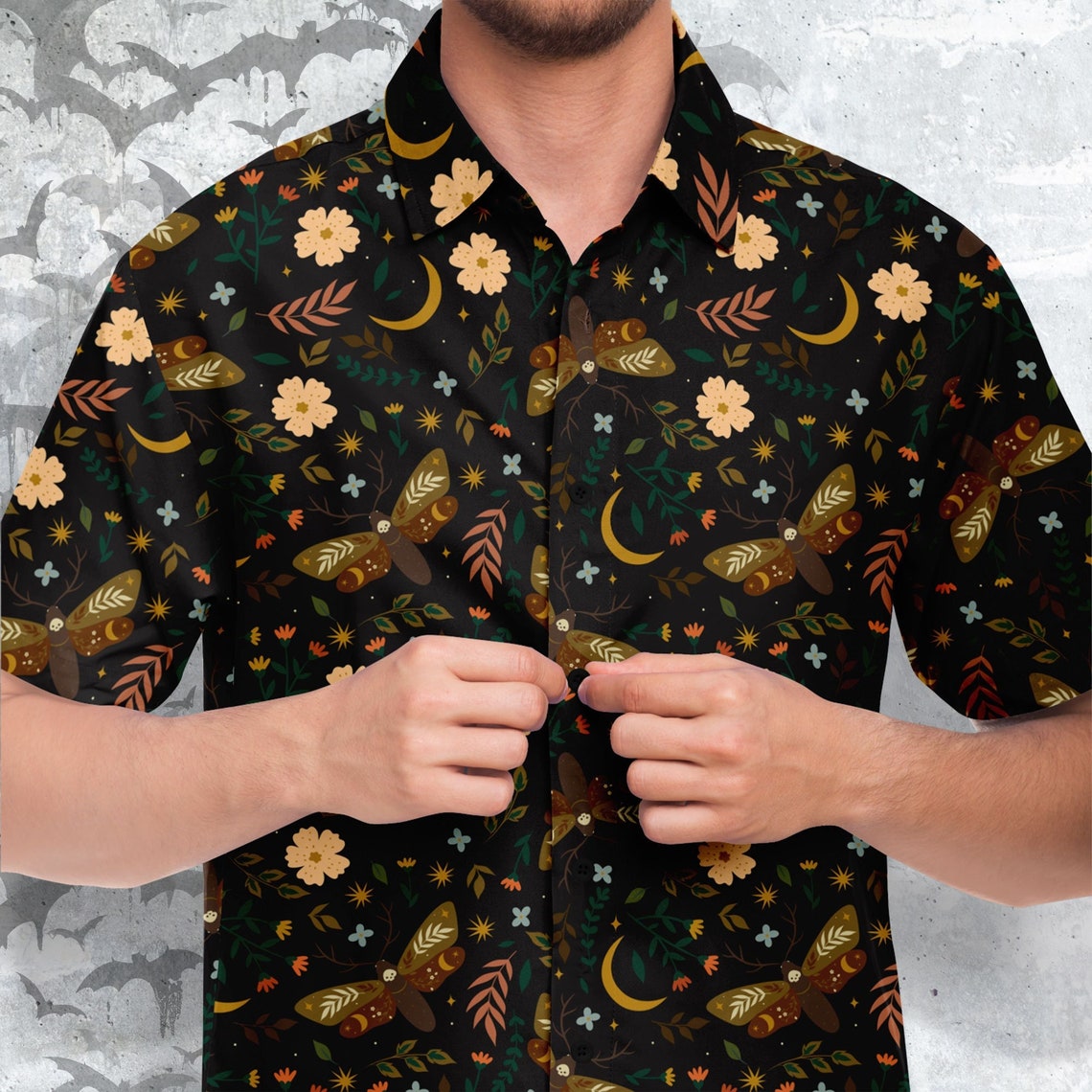 Cottagecore Moths and Flowers Button-up Style Shirt, Goth Shirt, Mystic ...