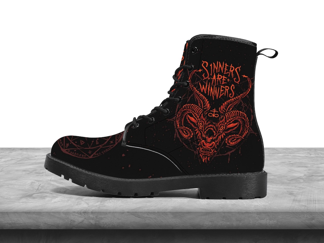 Sinners Are Winners Vegan Leather Combat Boots, All-season, Pentagram ...