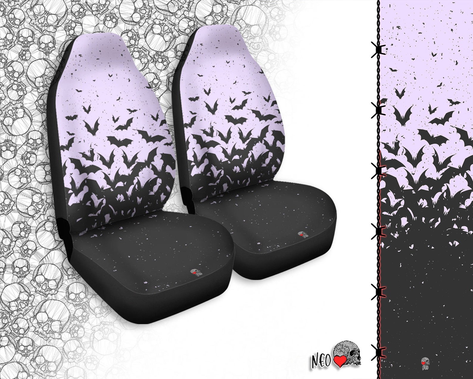 Pastel Goth Bats Car Seats Covers, Grunge Gothic Car Seats Protector ...