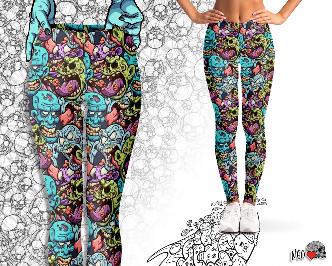 Zombie Crowd Leggings | Horror Anime Activewear | Pastel Goth Sport ...