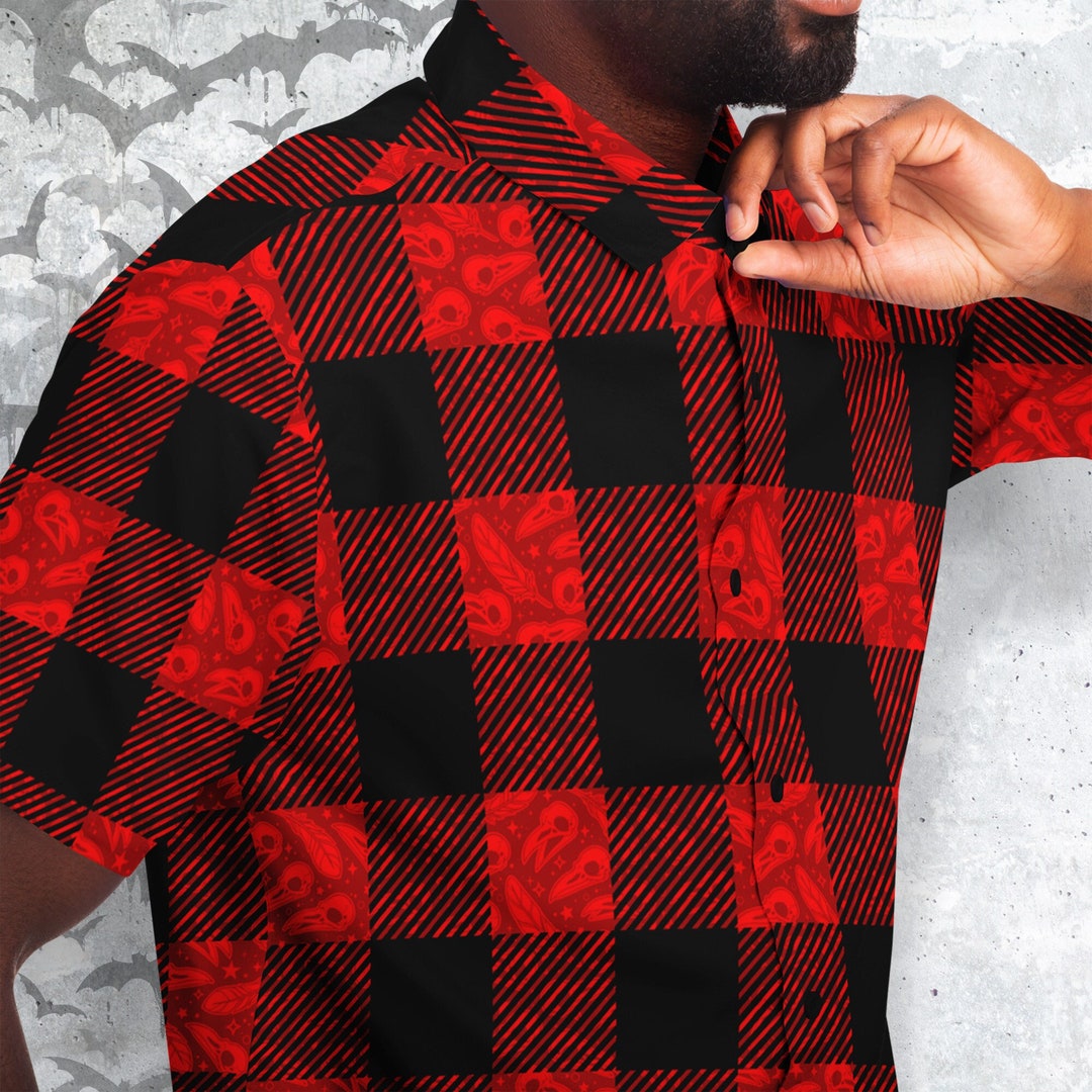 Buffalo Plaid Raven Skull Button-up Shirt: Gothic Novelty - Etsy