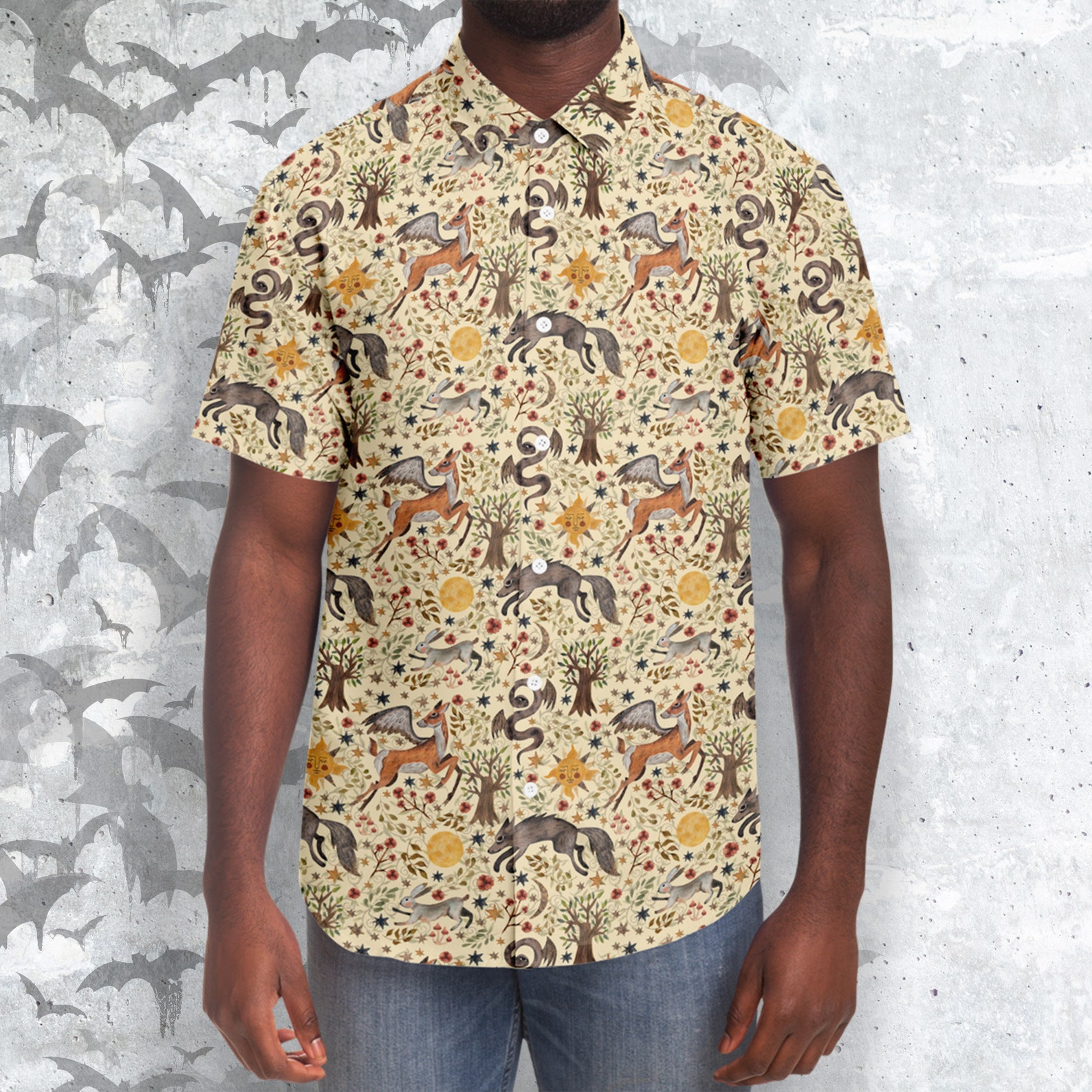 Enchanting Dark Fairytale Print Button-up Shirt, Mystic Clothing ...
