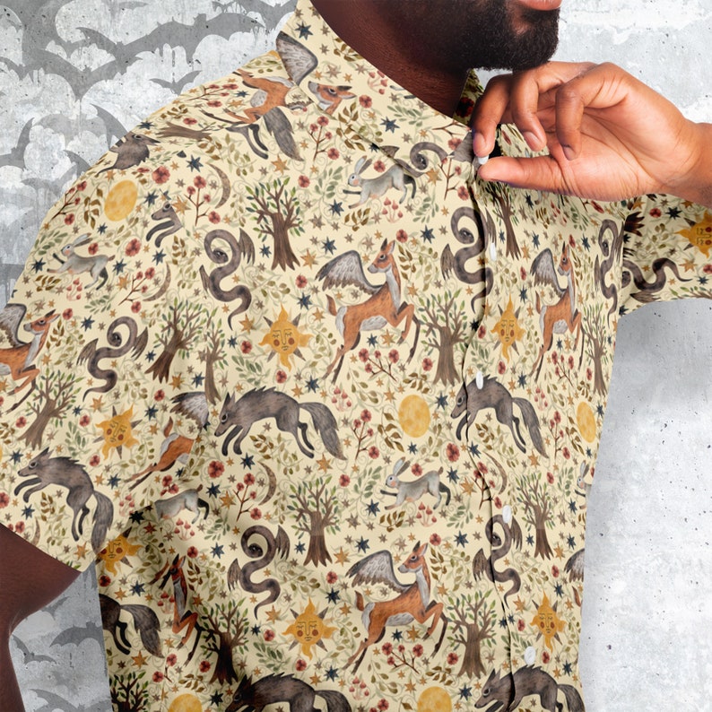 Enchanting Dark Fairytale Print Button-up Shirt, Mystic Clothing ...
