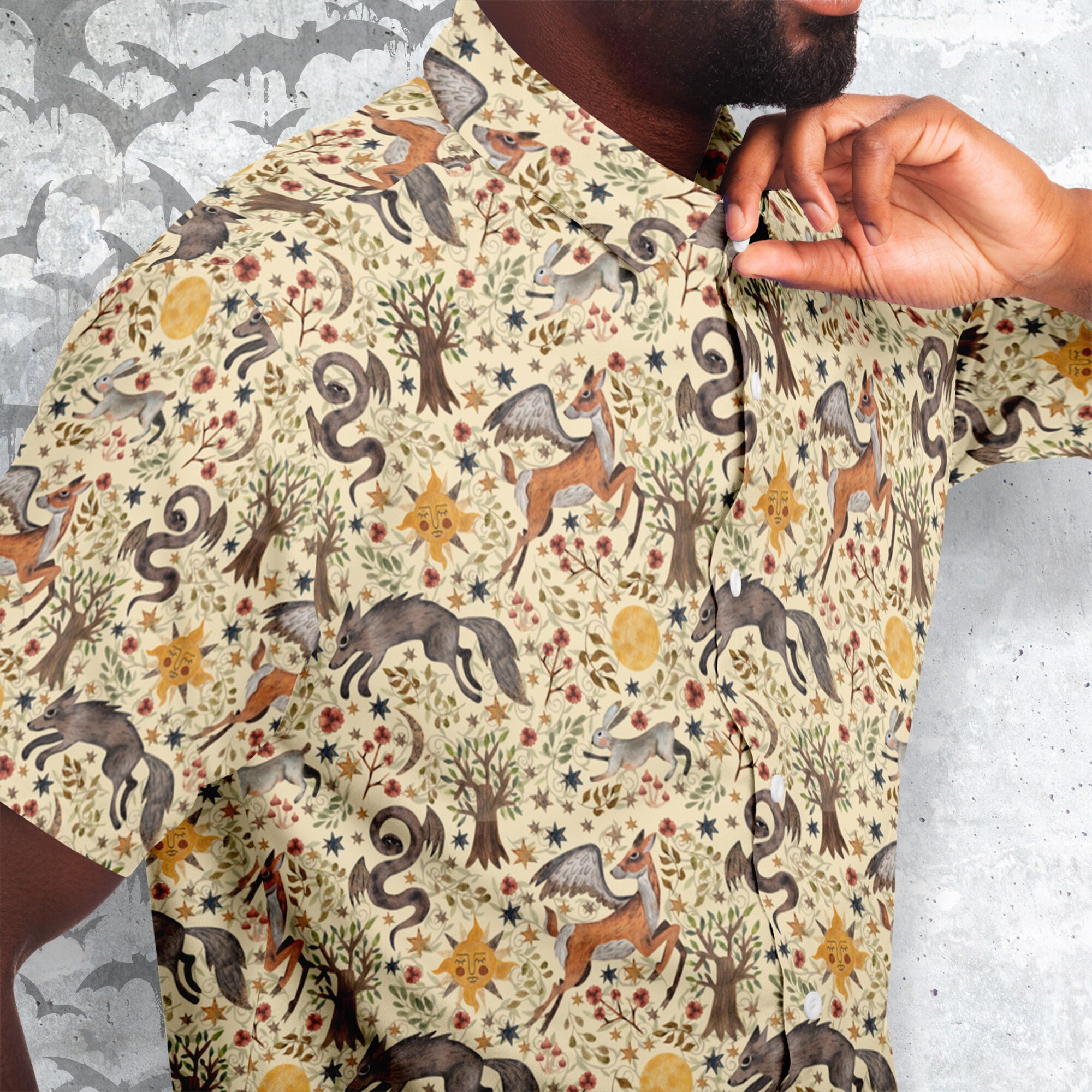 Enchanting Dark Fairytale Print Button-up Shirt, Mystic Clothing ...