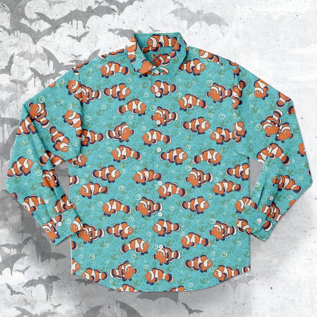 Clown Fish Long Sleeve Button-up Shirt, Aquarium Fish Shirt, Tropical ...