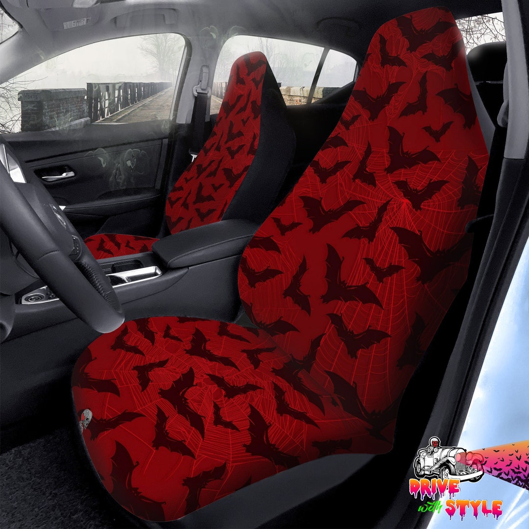 Bats Swarm Car Seats Covers, Red Gothic Car Seats Protector, Halloween ...
