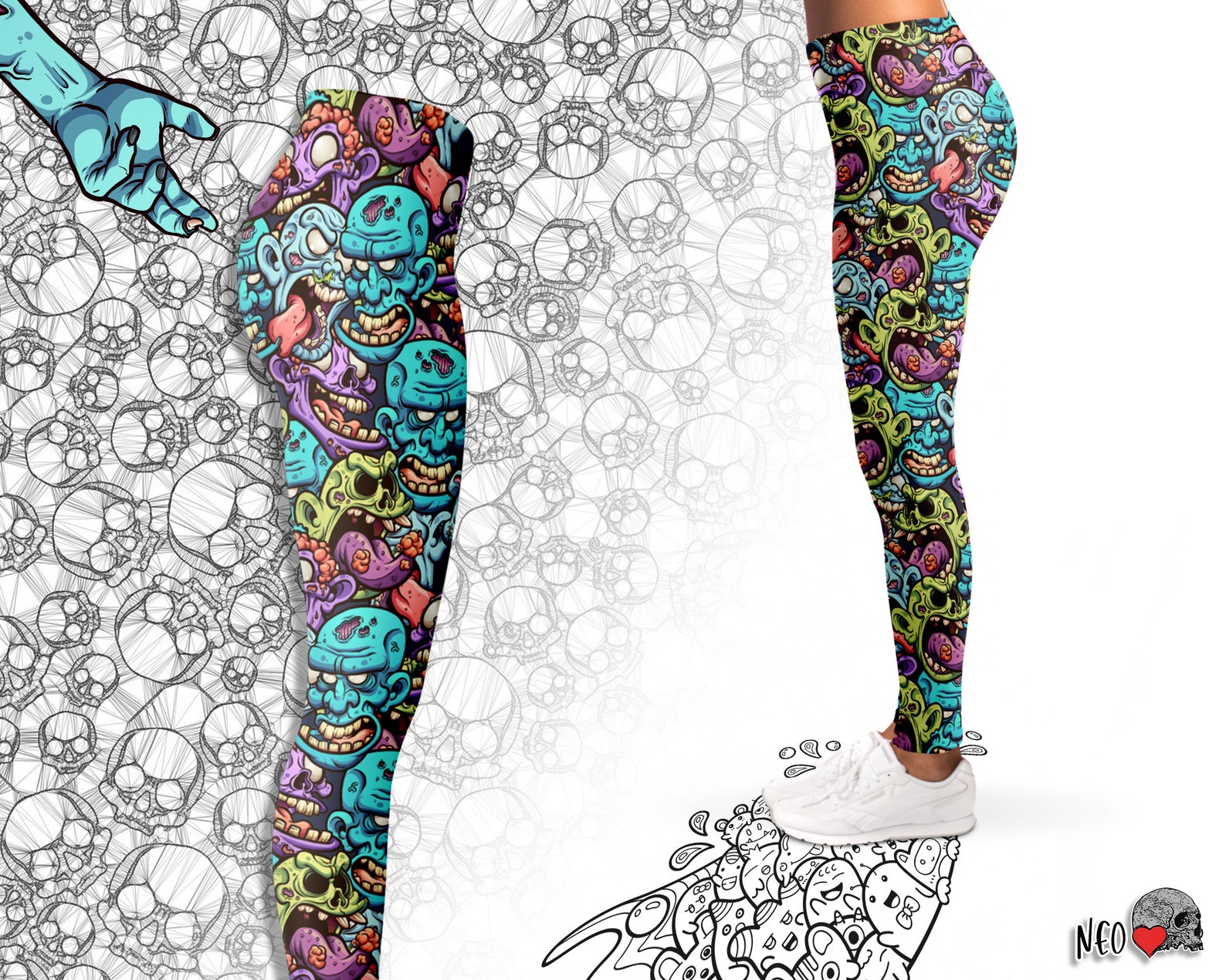 Zombie Crowd Leggings | Horror Anime Activewear | Pastel Goth Sport ...