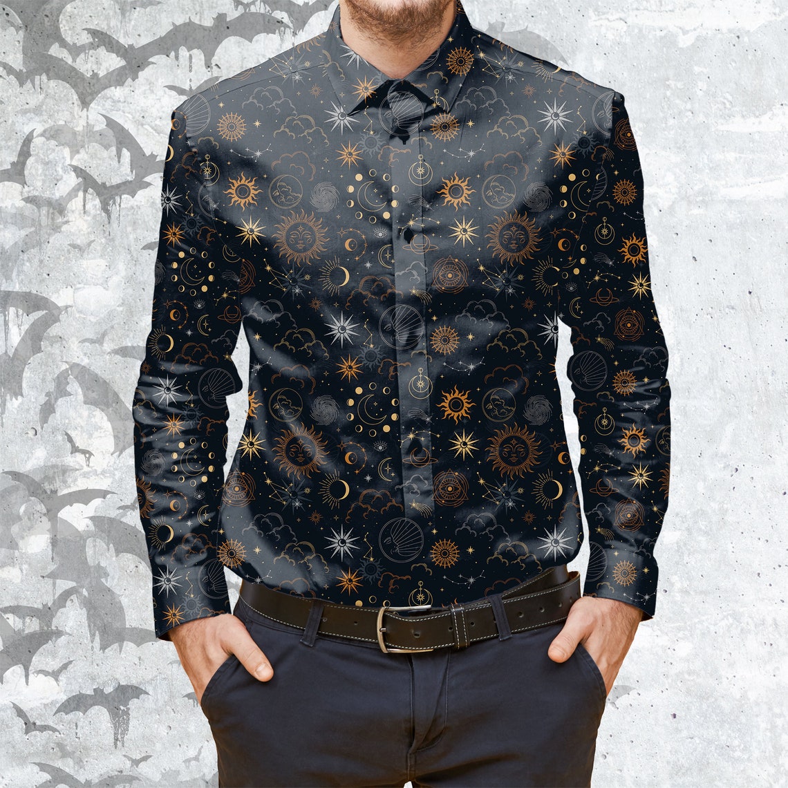 Celestial Long Sleeve Button-up Shirt Goth Shirt Dark Magic - Etsy