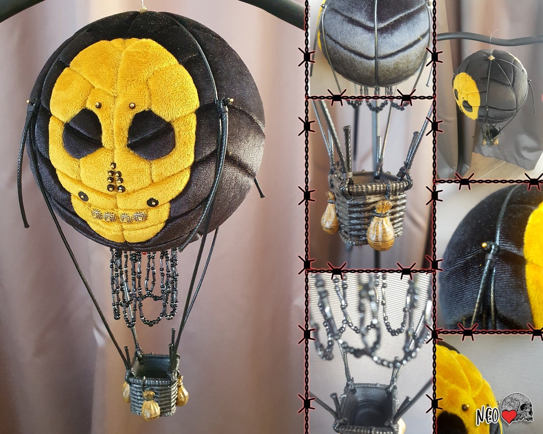 Goth Black Hot Air Balloon Hand Made Skull Lovers Steampunk Room Gothic ...