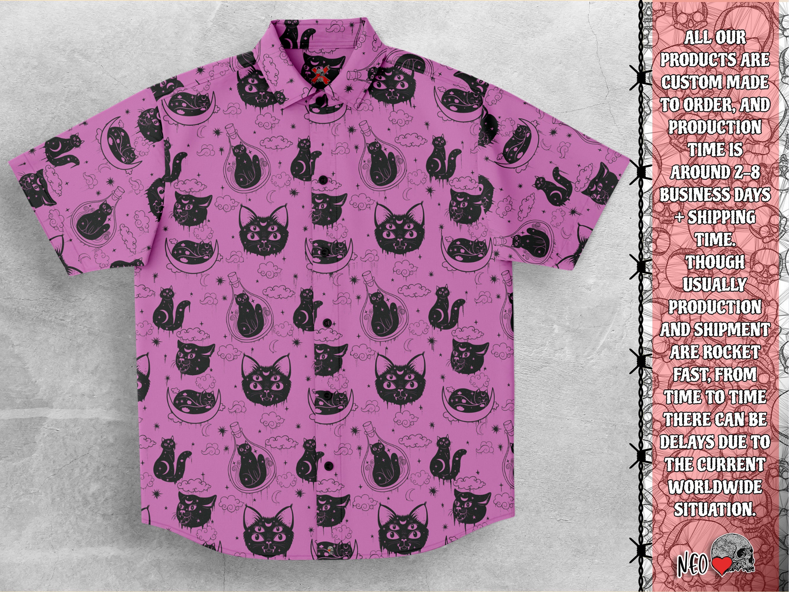 Occult Cat Button Down Style Shirt, Goth Shirt, Pastel Goth Clothing ...