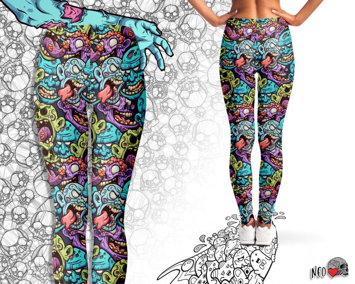 Zombie Crowd Leggings | Horror Anime Activewear | Pastel Goth Sport ...