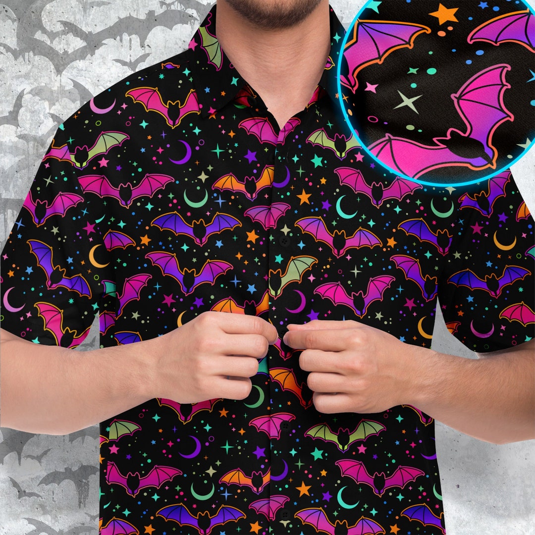 Party Bats Button Down Style Shirt, Goth Shirt, Sun Moon Clothing, Dark Art Halloween All Year ...