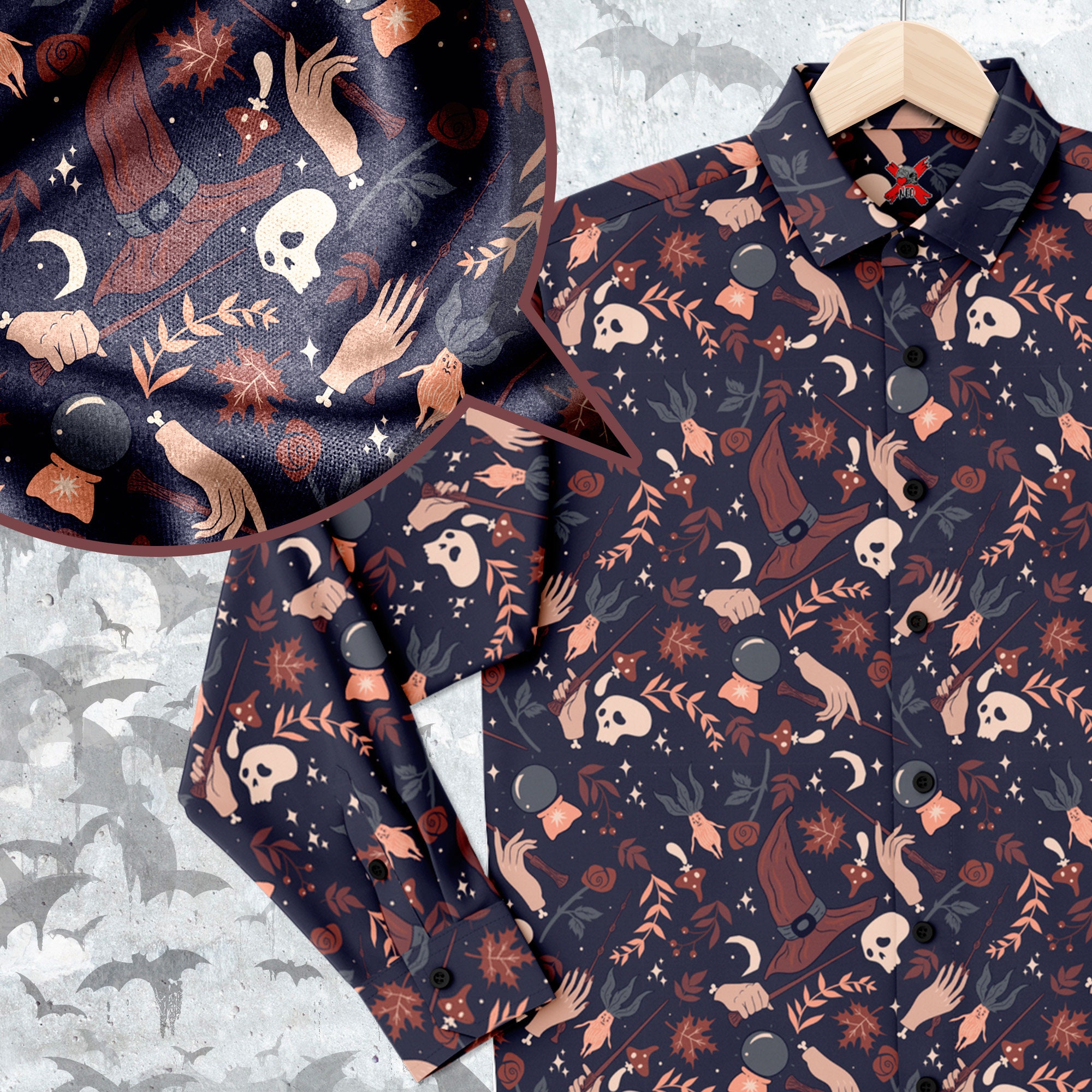 Brown Magic Long Sleeve Button-up Shirt, Boho Witch Shirt, Magic ...