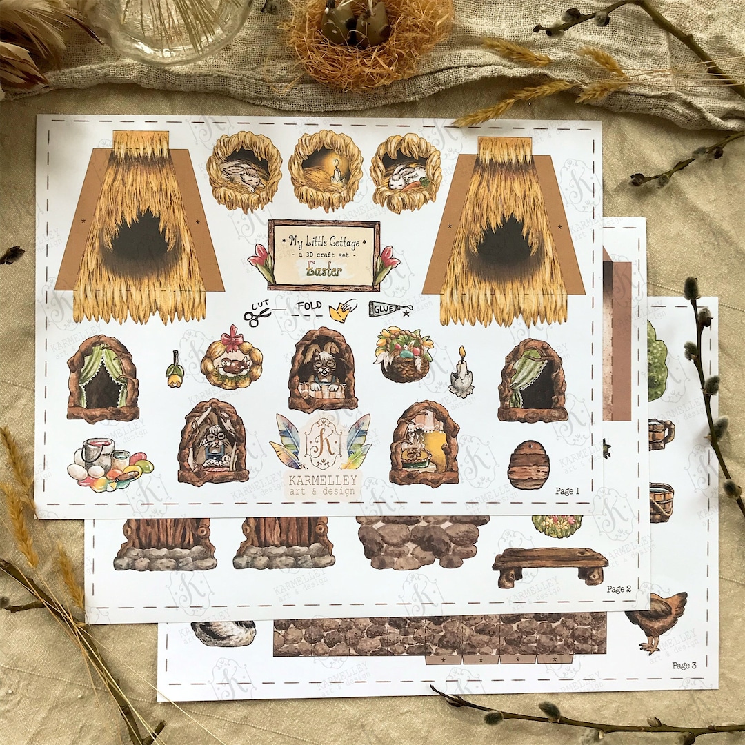 My Little Easter Cottage 3D Craft Set, Instant Download, Printable ...