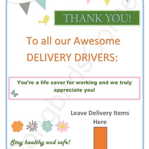 Delivery Driver Thank You Leave Items Here Printable Sign - Etsy