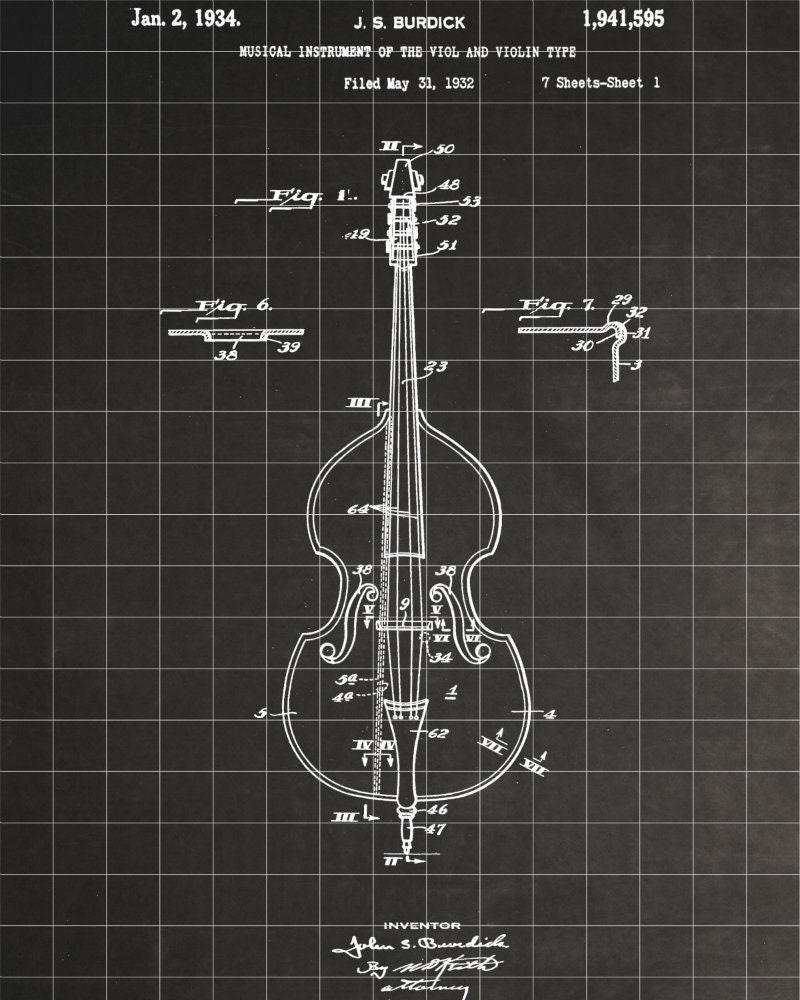 Vintage Violin Blueprint Wall Art DecorMusical Instrument | Etsy