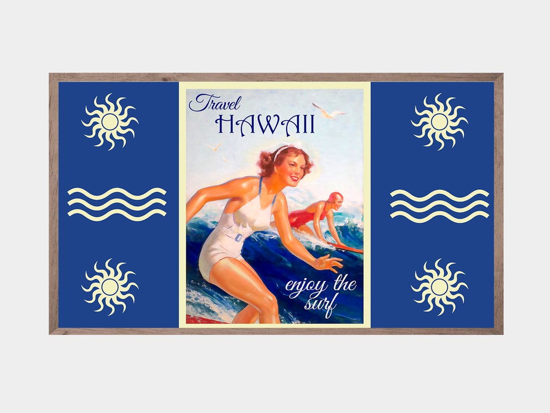 Vintage Hawaii Travel Poster Samsung Frame Tv Art Retro Girl Etsy