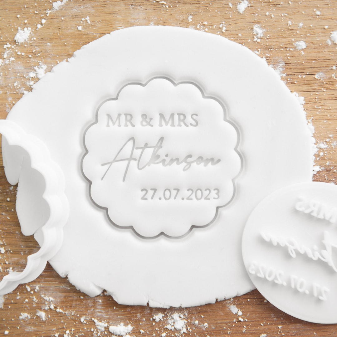 Personalised Mr & Mrs Name and Date Wedding Cookie Cutters and Fondant ...