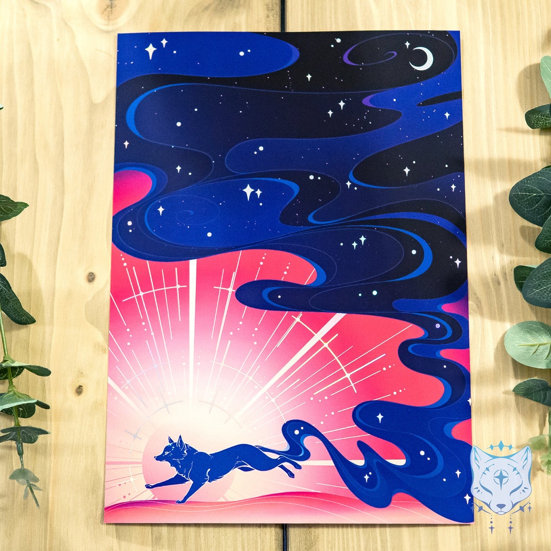 Midnight Fox - A4 Holographic Foil Print, Fox Print, Galaxy Print, Fox ...
